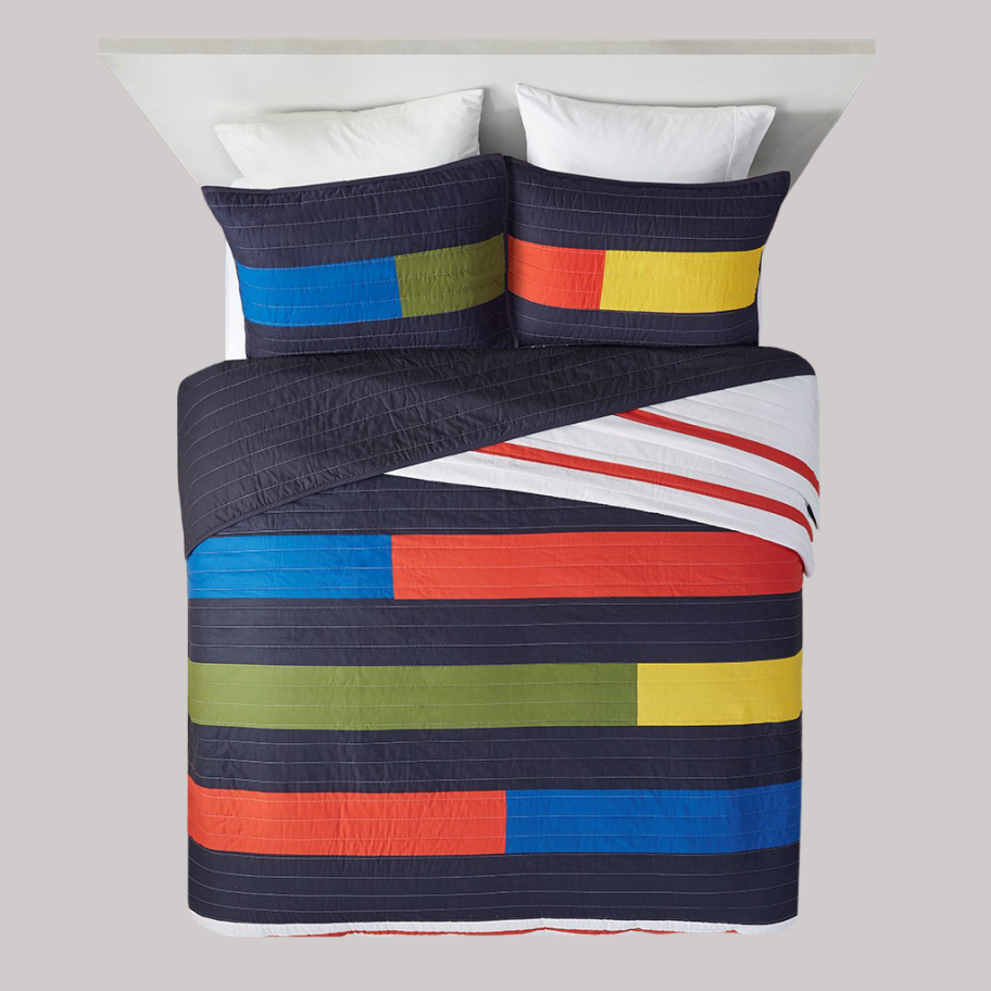 "Vivid" Modern Color Block Stripes Quilted Bed Cap Coverlet & Sham(s ...